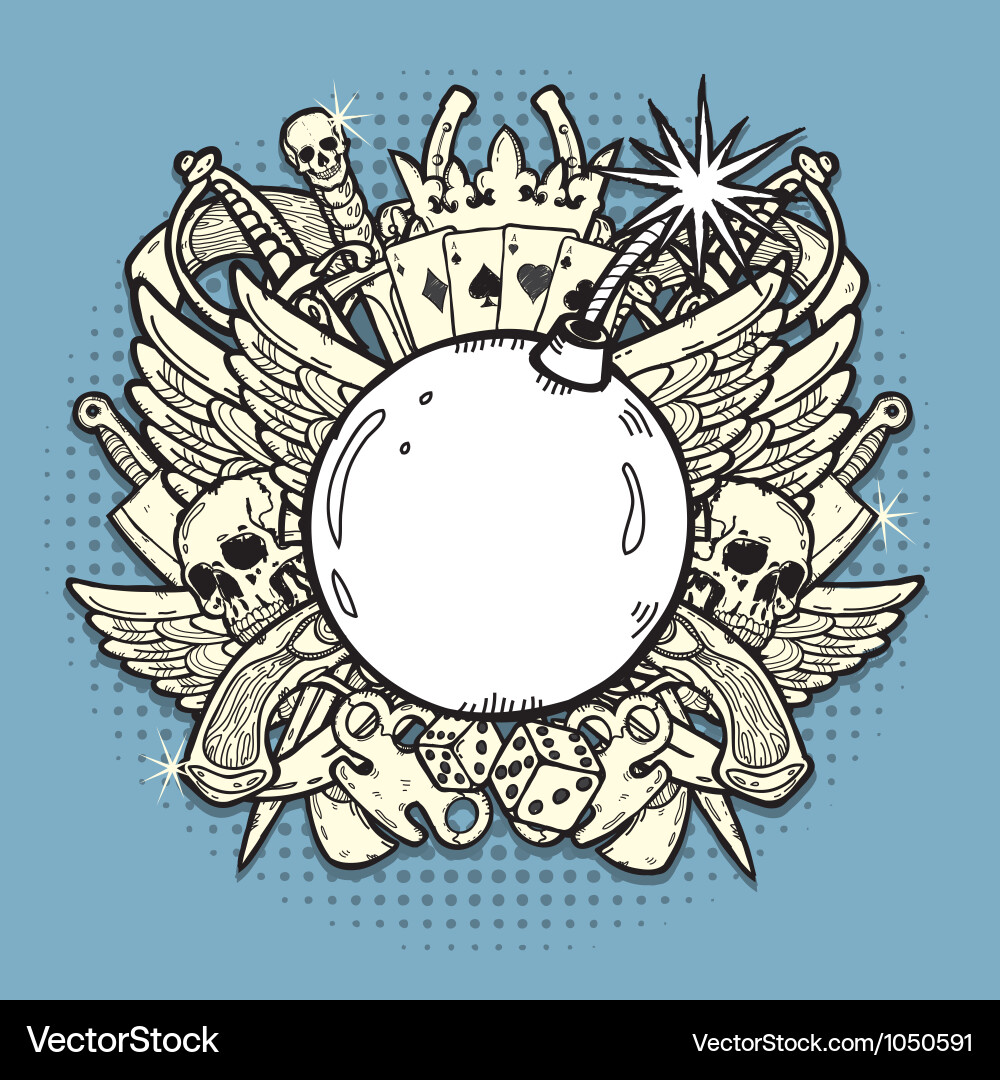 Pirate label with bomb Royalty Free Vector Image