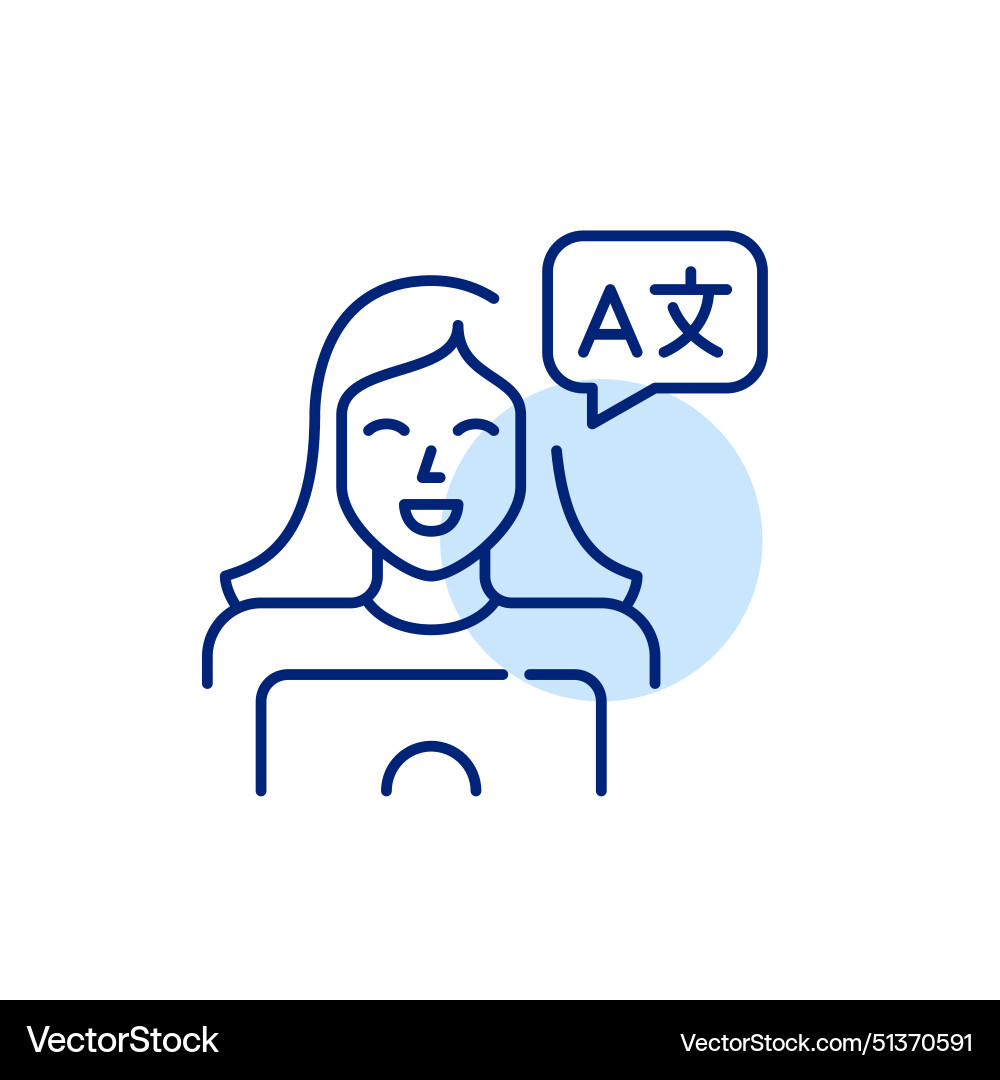 Smiling woman at laptop learning languages online Vector Image