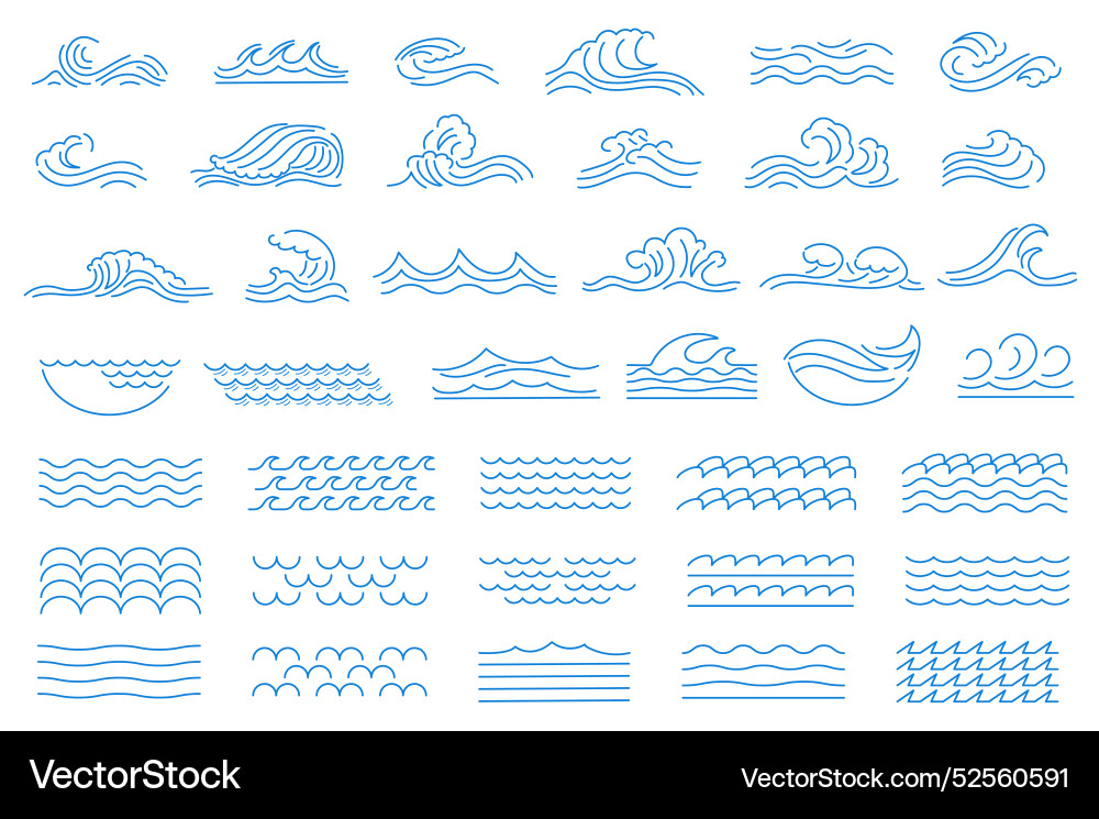 Water waves mega set elements in flat graphic Vector Image