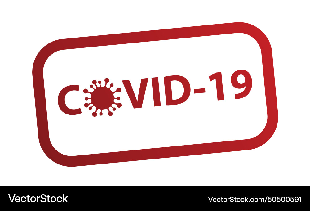 Word covid-19 written in red text with virus sign Vector Image