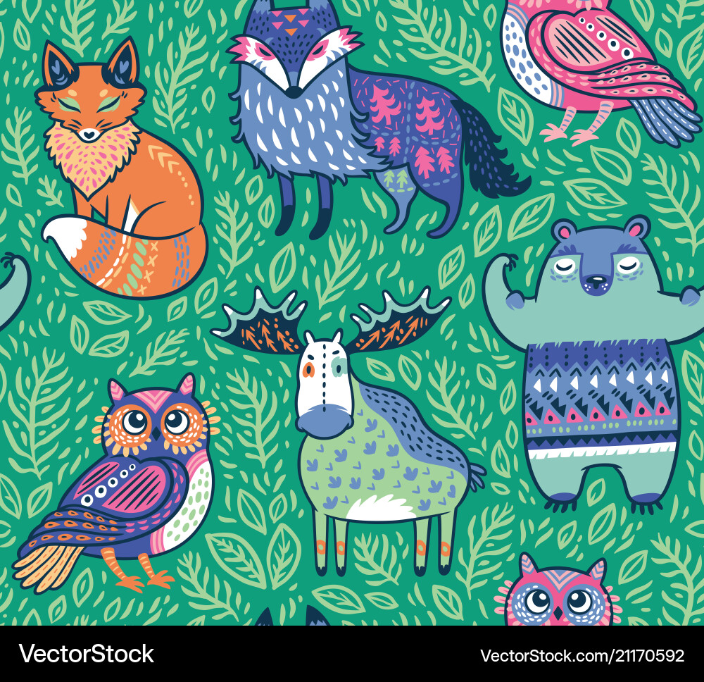 Forest Animals Pattern - Woodland Creatures Vector Image