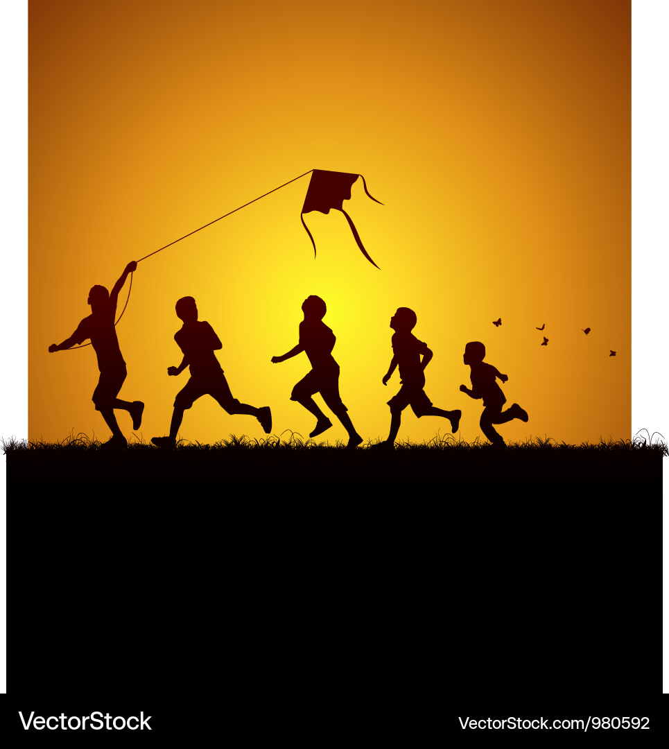 Kids flying a kite Royalty Free Vector Image - VectorStock