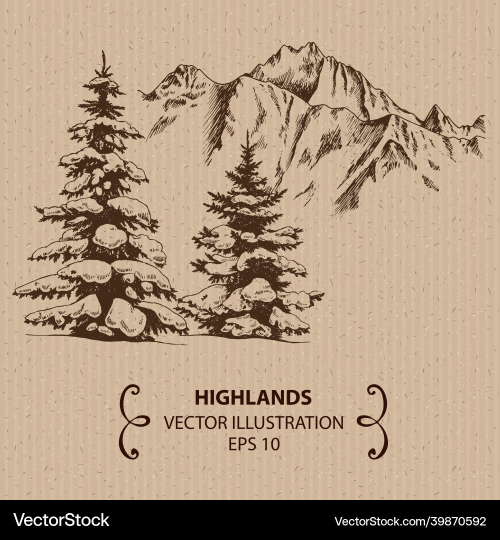 Snow trees in the mountains Royalty Free Vector Image