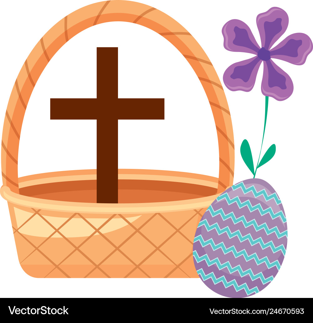 Cross catholic in basket wicker with egg easter Vector Image