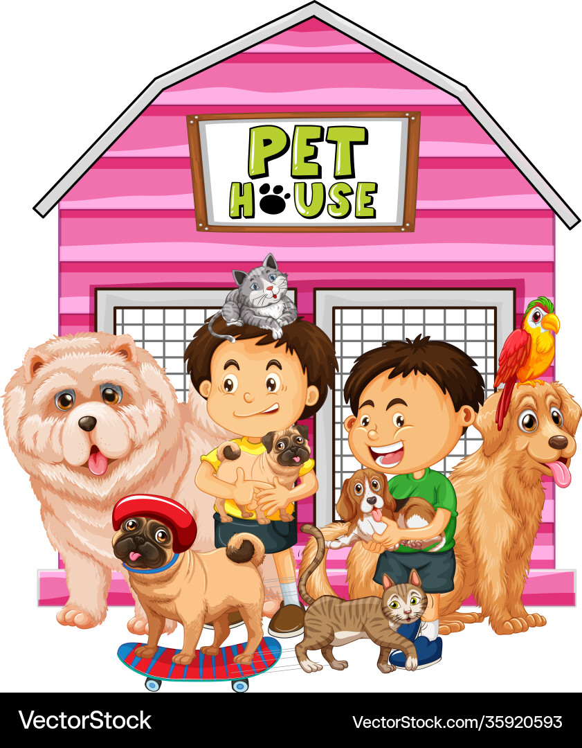 Group pet with owner on white background Vector Image