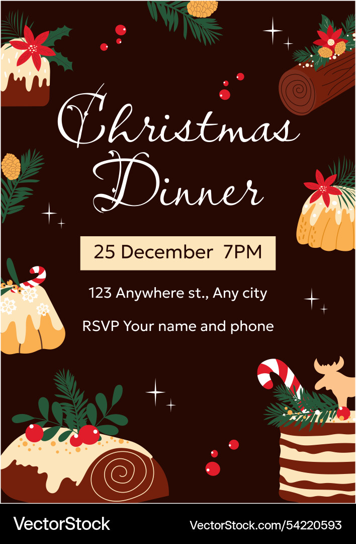 Hand drawn poster design for christmas dinner Vector Image