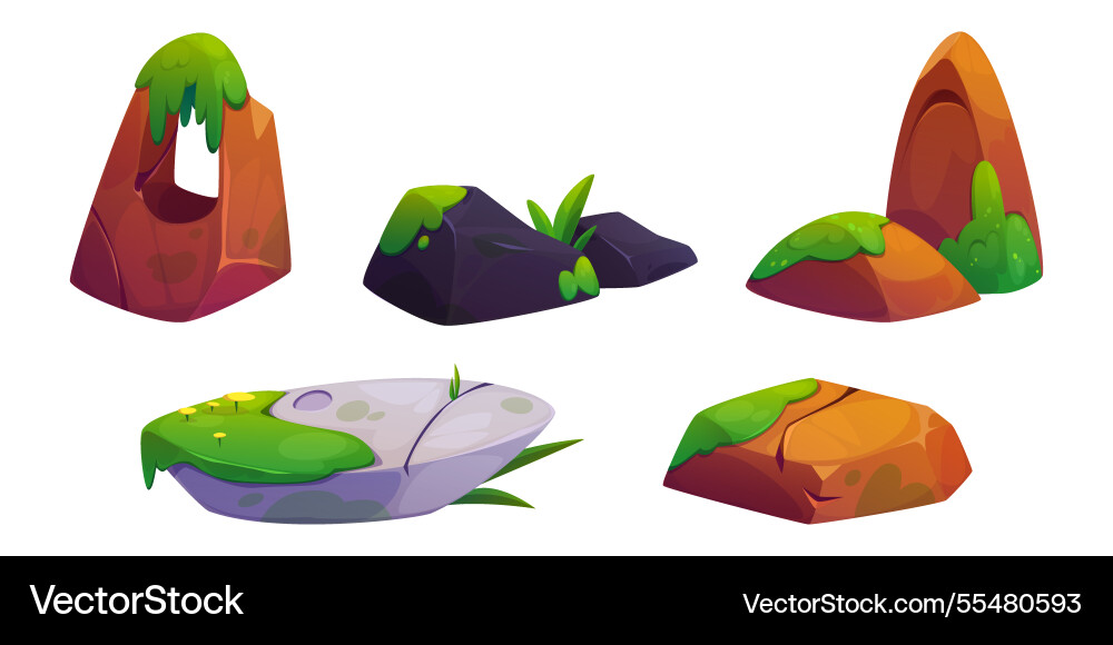 Mossy rock collection Royalty Free Vector Image
