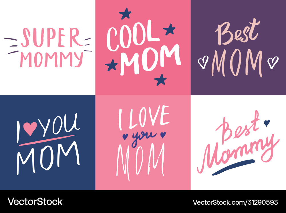 Super mom calligraphic letterings signs set Vector Image