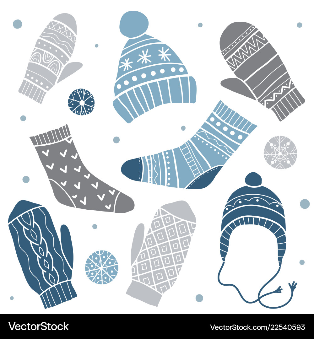 Winter clothes set with cute socks hats Royalty Free Vector