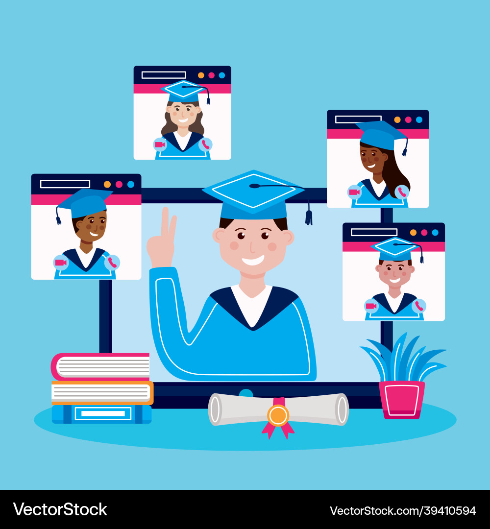 Absolvent Junge mit Icons Lizenzfreies Vektorbild