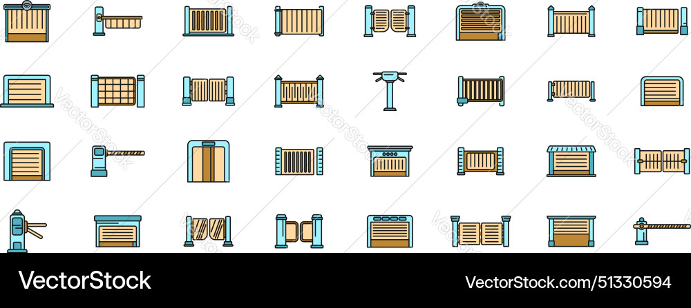 Automatic gate icons set color line Royalty Free Vector
