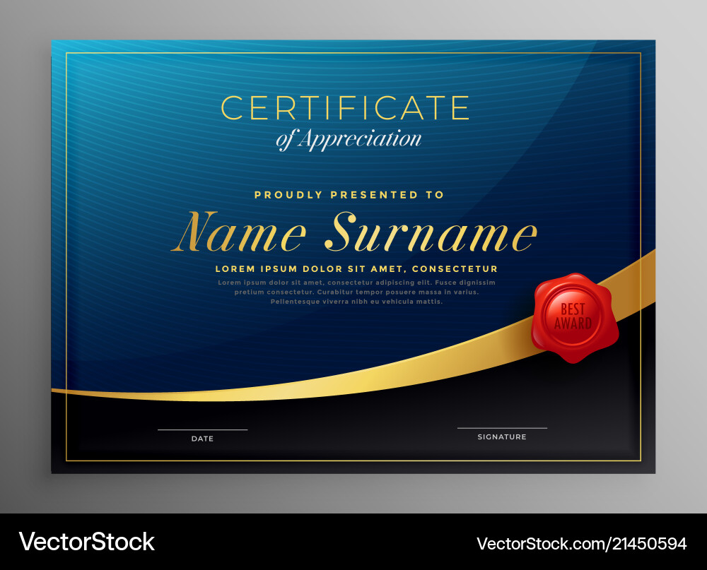 Blue dark certificate template design Royalty Free Vector