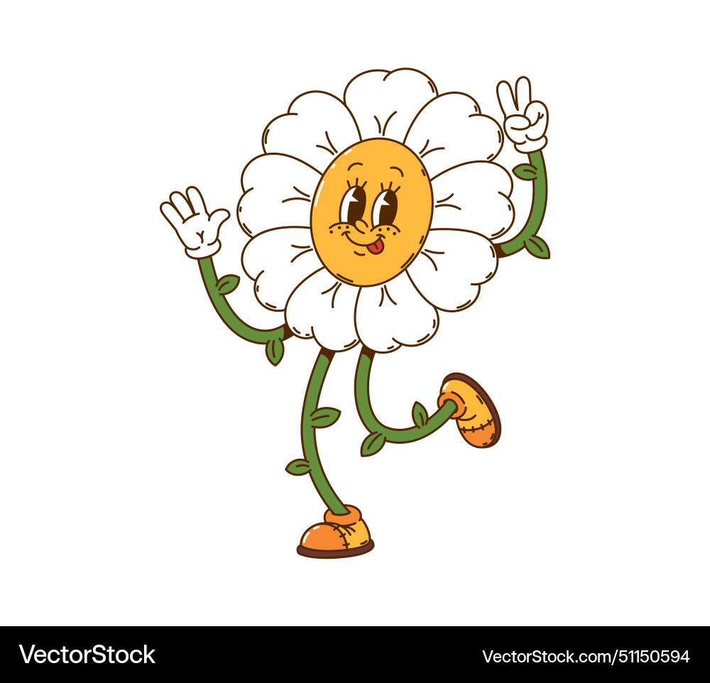 Cartoon retro groovy daisy flower character Vector Image