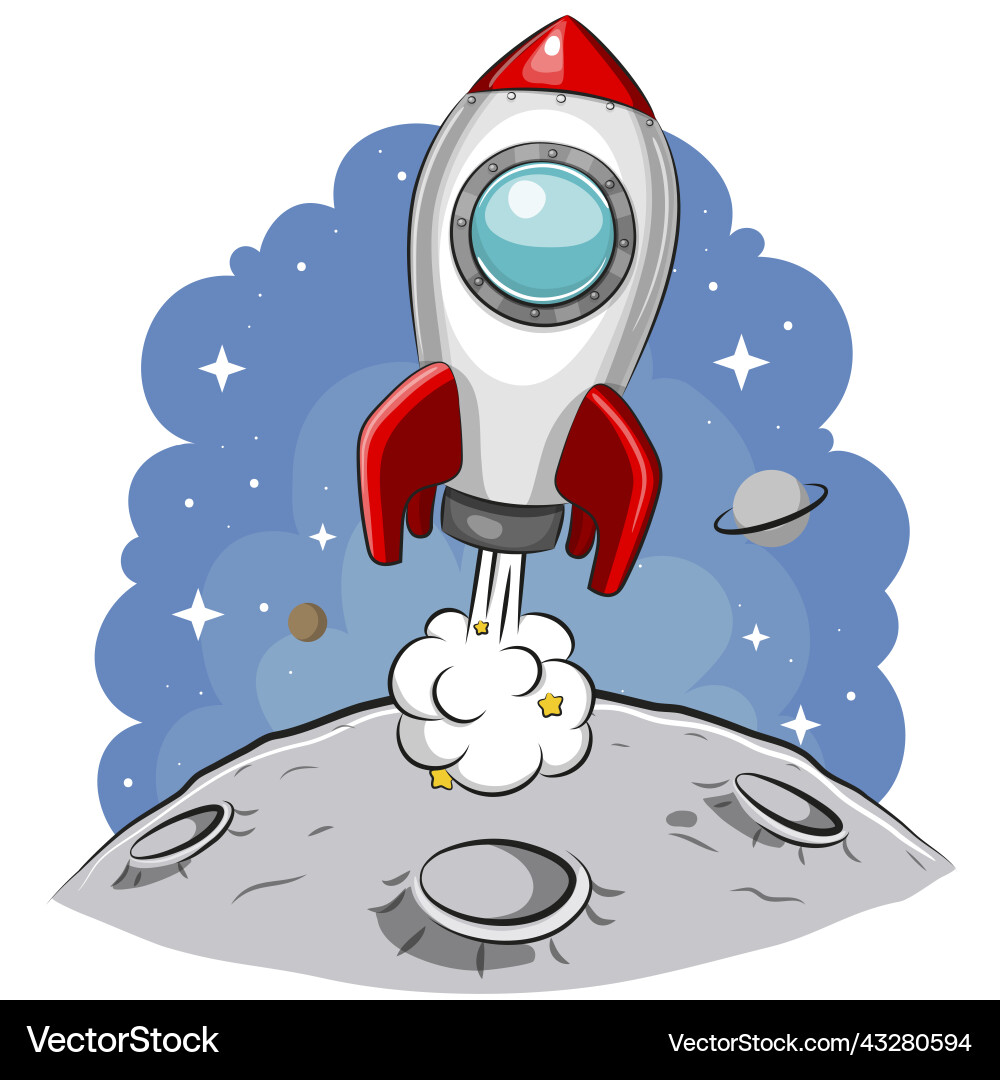 Cartoon rocket takes off from the planet Vector Image