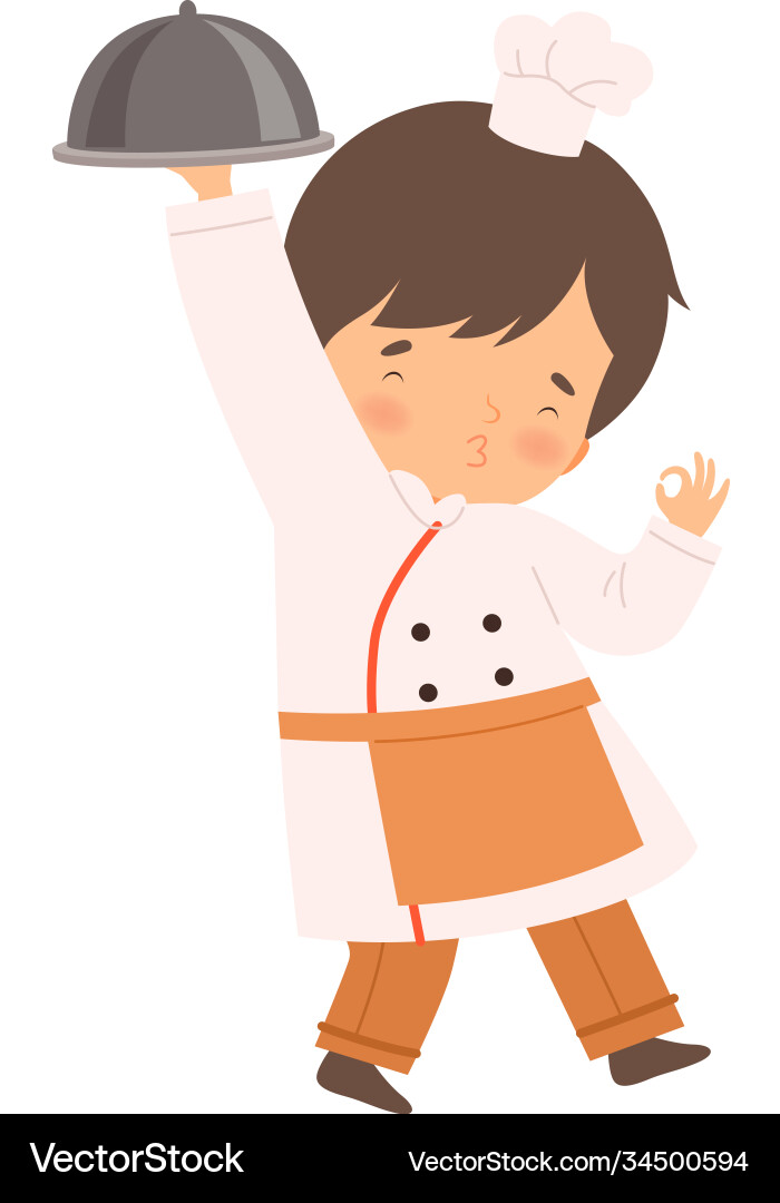 Cute boy with platter little chef character Vector Image
