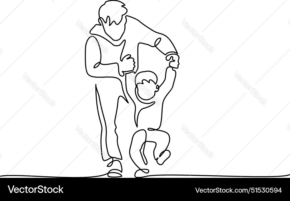 Father teaches his son to walk first step Vector Image