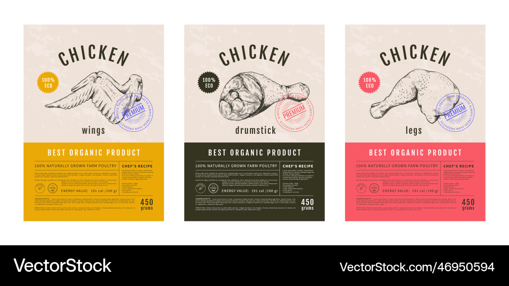 Food label design chicken retro package tag Vector Image