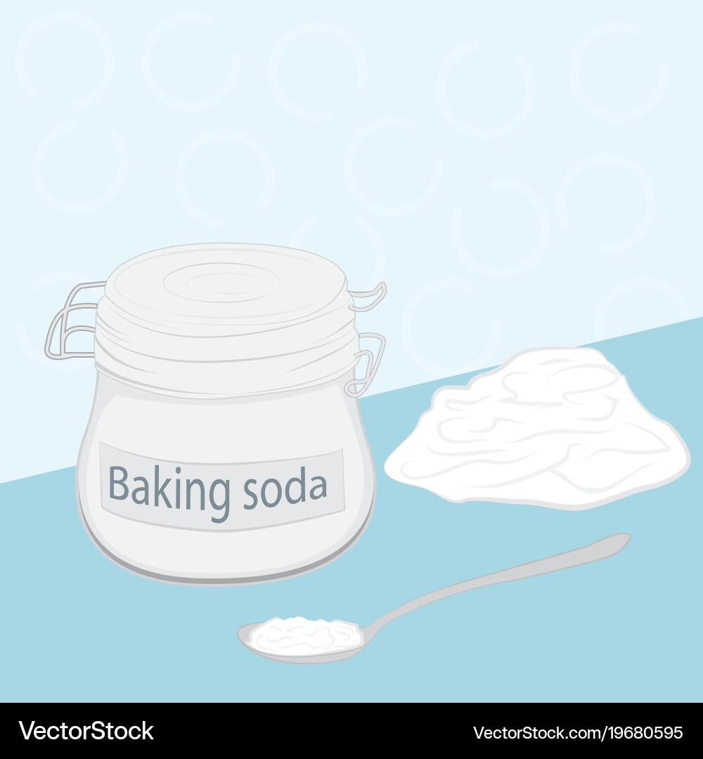 Baking soda in a glass jar and spoon Royalty Free Vector
