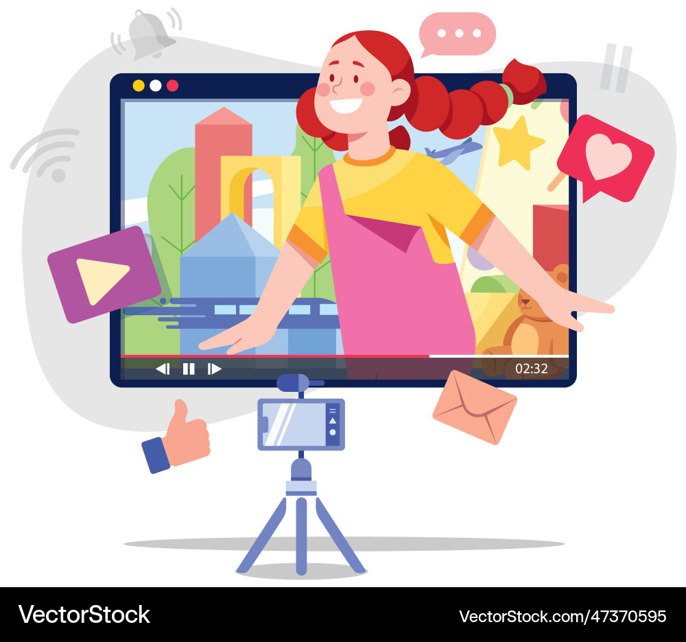 Child vlogger on white Royalty Free Vector Image