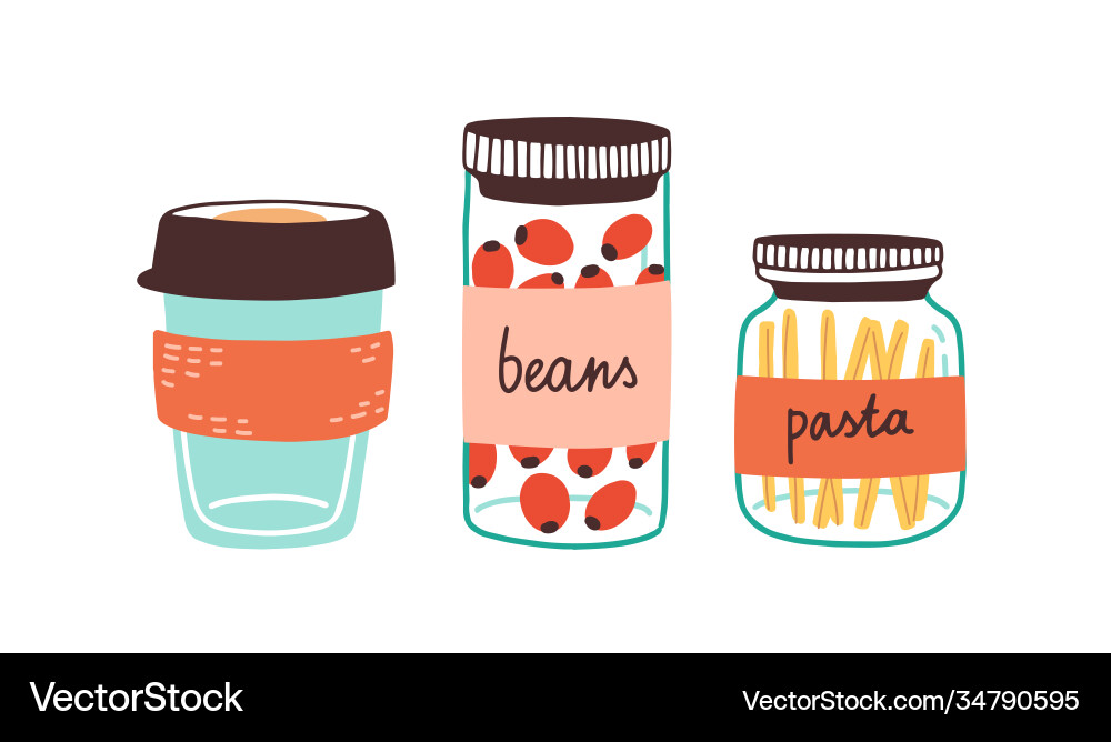 Colorful set reusable containers with food Vector Image