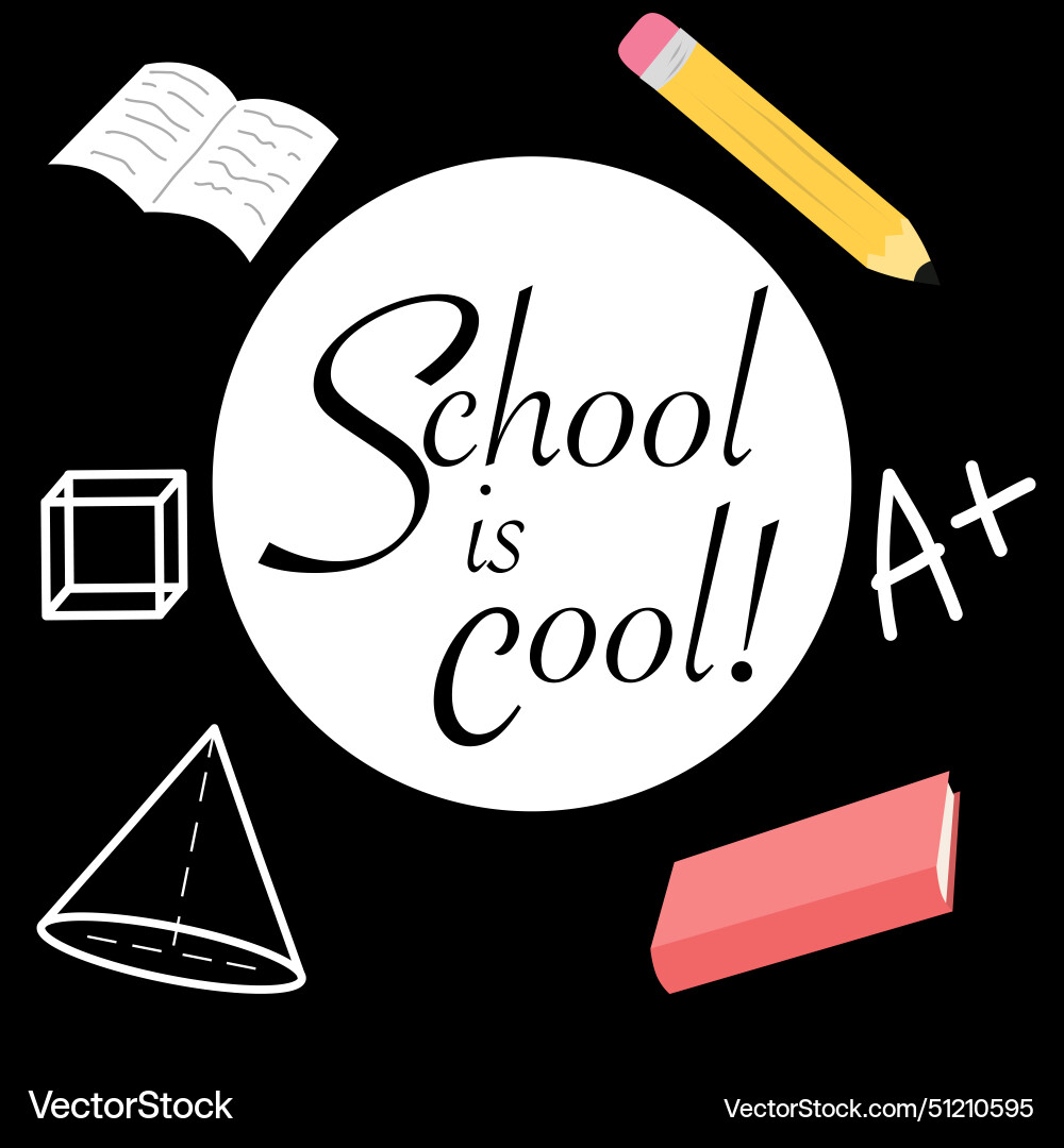 Lettering on white circle with school things set Vector Image