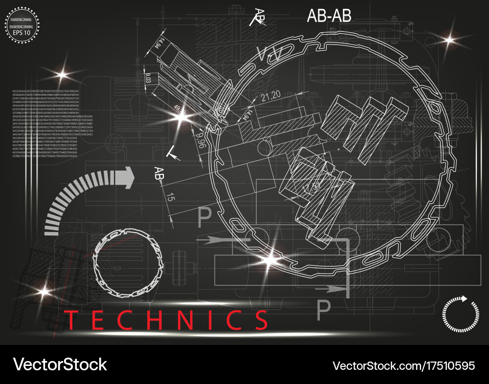 Machine-building drawings on a black background Vector Image