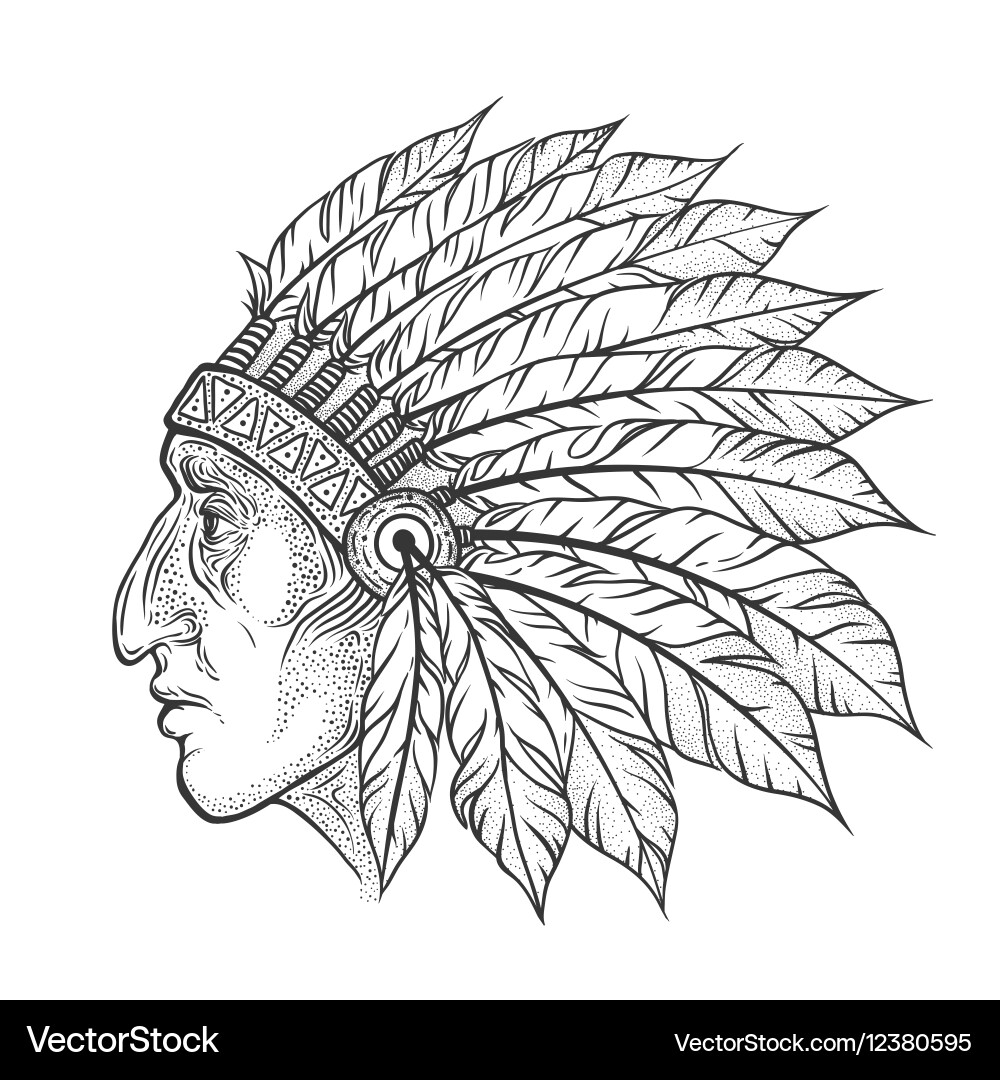 Native american indian chief head profile vintage Vector Image