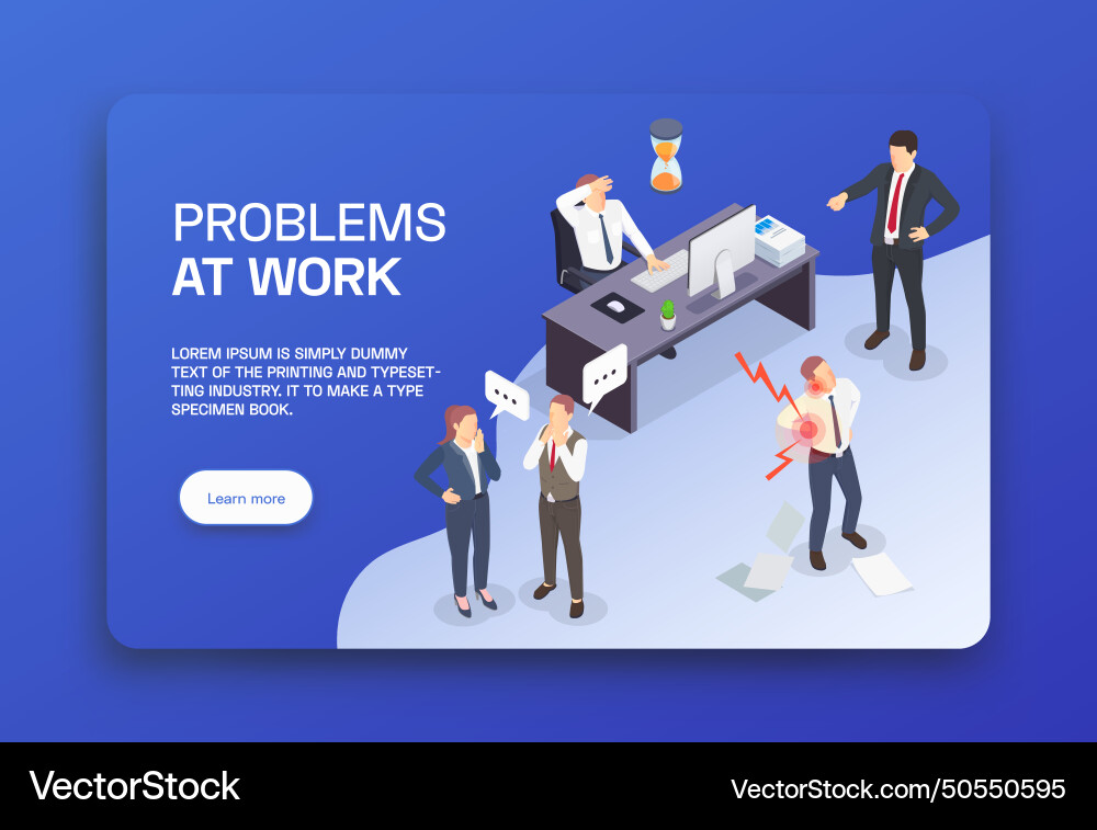 Problem situations at work isometric landing page Vector Image
