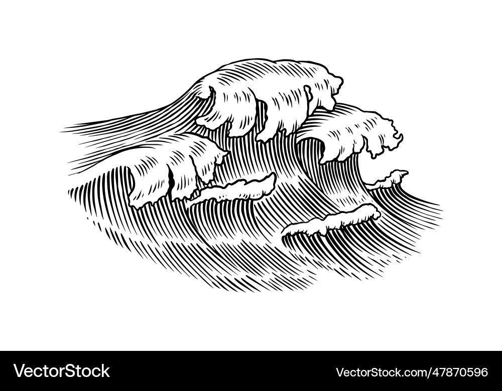 Atlantic tidal waves vintage old engraved hand Vector Image
