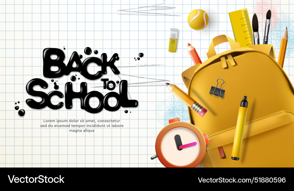 Back to school banner poster yellow backpack Vector Image