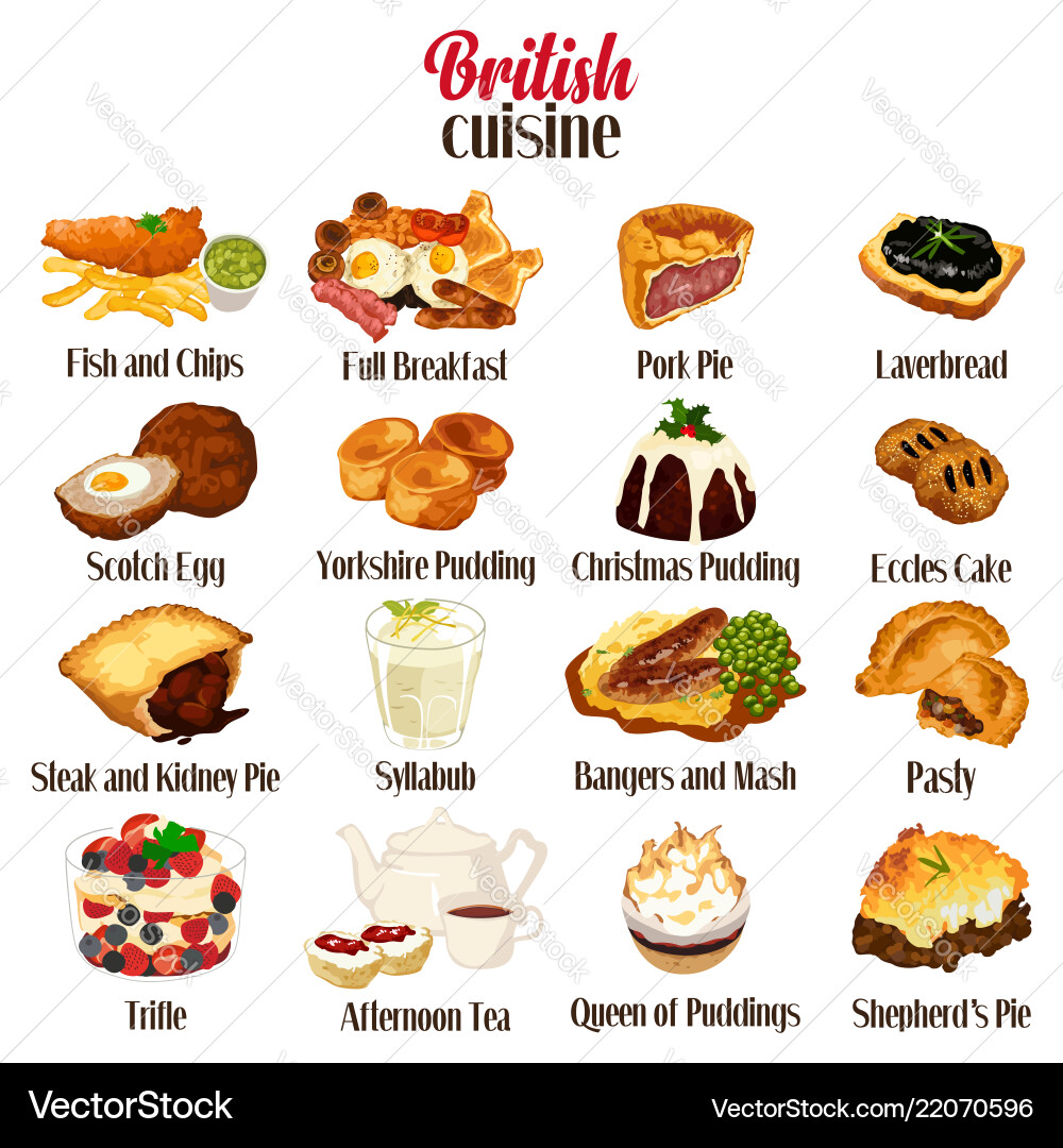 British food cuisine Royalty Free Vector Image