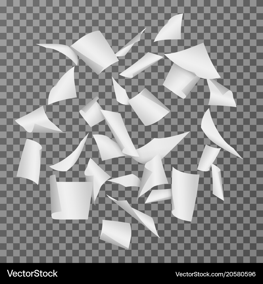 Flying paper document sheets falling 3d white Vector Image