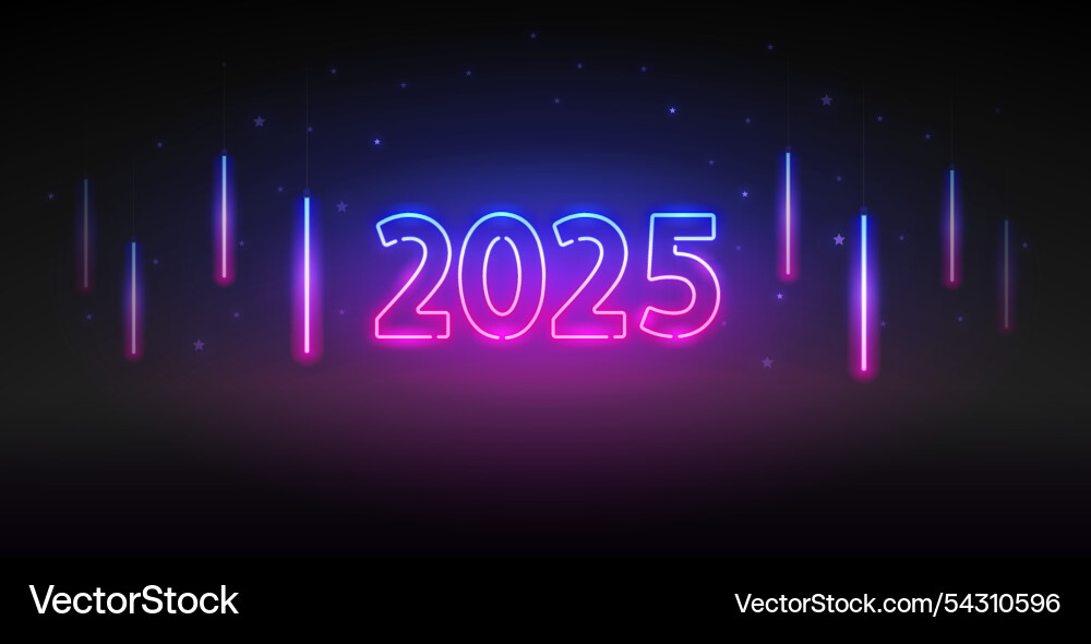 Glowing neon 2025 clip art with stars Royalty Free Vector