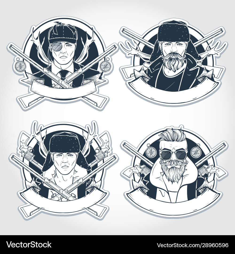 Hand drawn sketch hunter men Royalty Free Vector Image