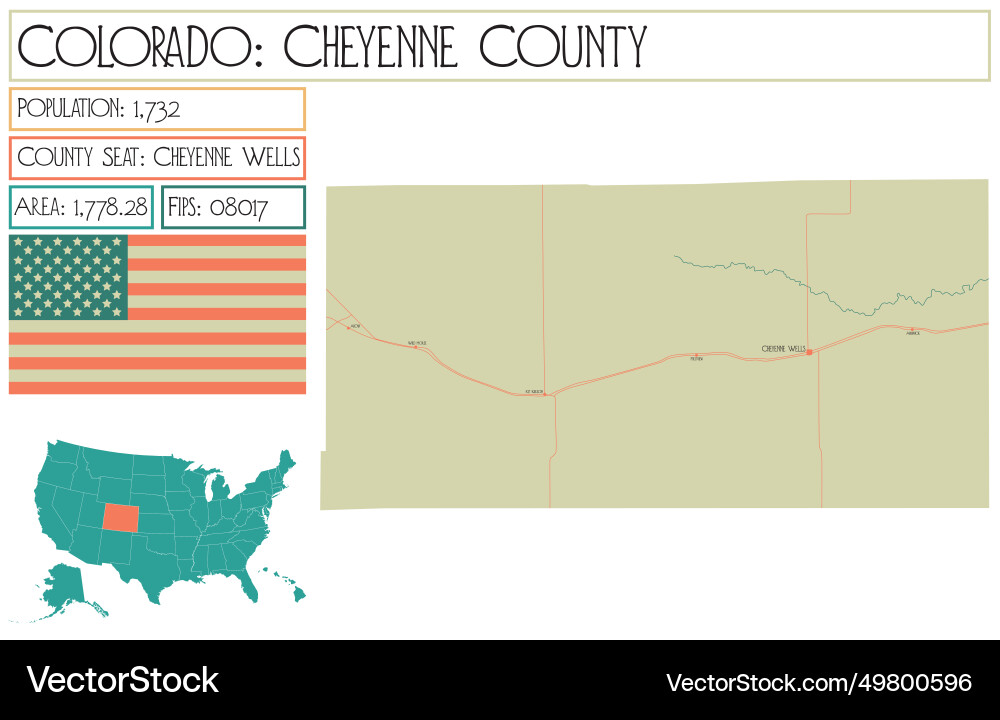 Large and detailed map of cheyenne county Vector Image
