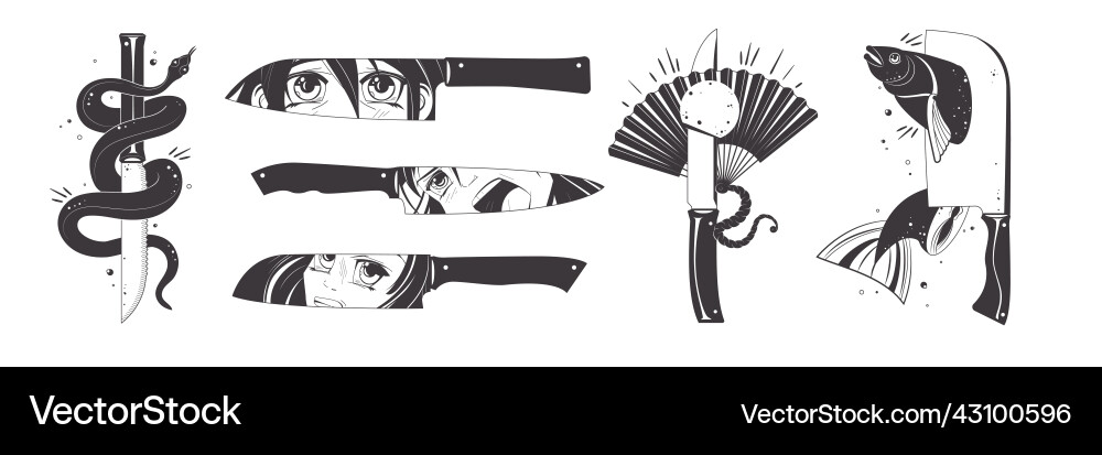 Manga knife and snake anime dagger asian sword Vector Image