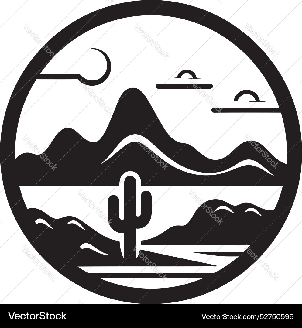 Mirage majesty minimalist desert landscape emblem Vector Image