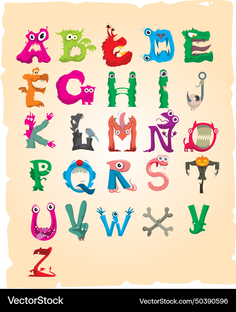 Monster alphabet Royalty Free Vector Image - VectorStock