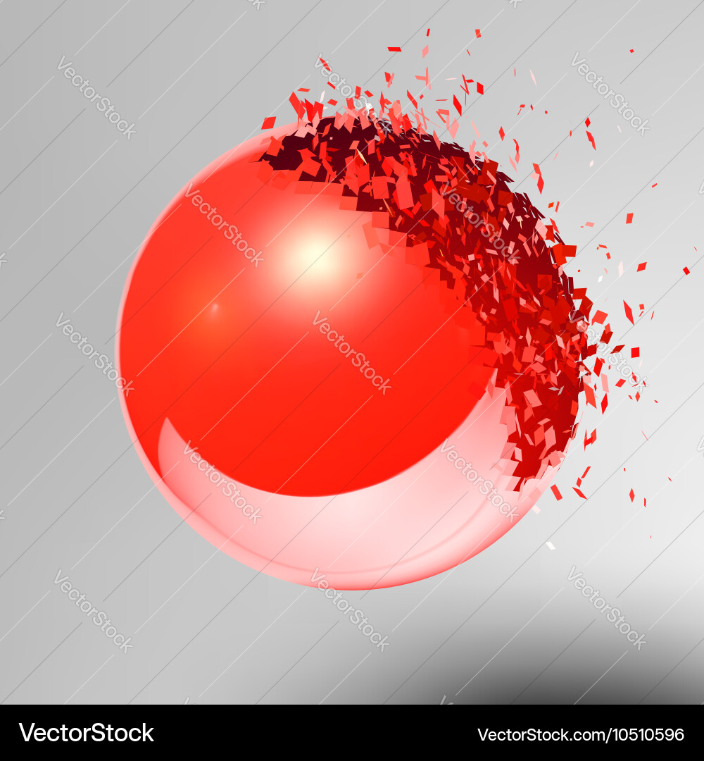 Red 3d ball exploded into pieces Royalty Free Vector Image