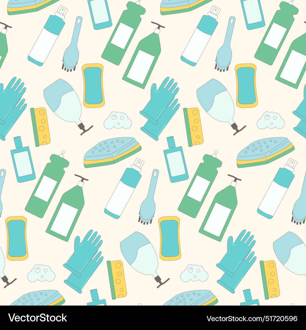 Seamless cleaning supplies pattern with a soft Vector Image