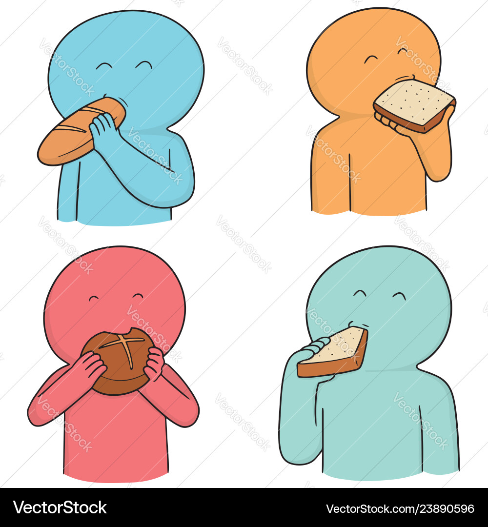 Set of people eating bread Royalty Free Vector Image