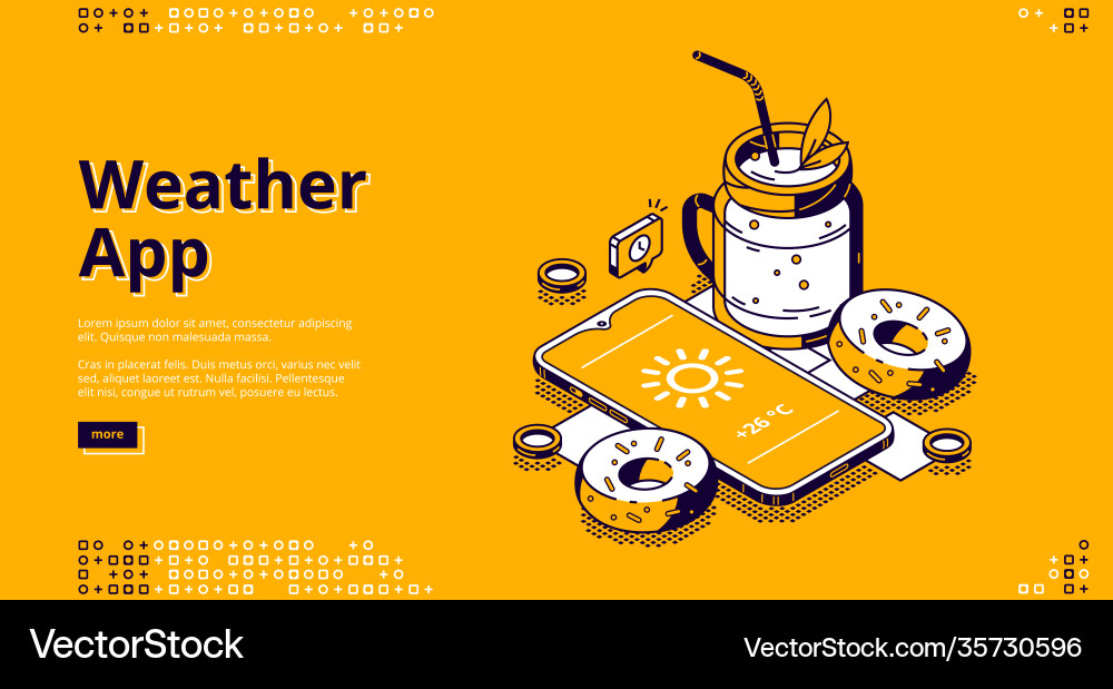Weather app isometric landing page with mobile Vector Image