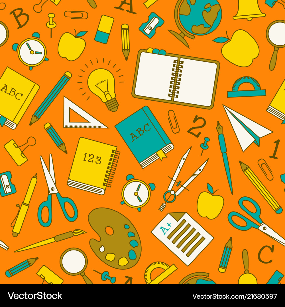 Colorful school supplies seamless pattern Vector Image
