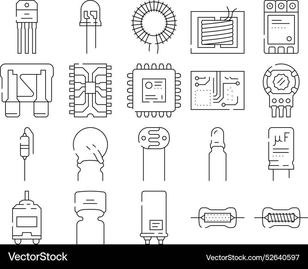 Component electronic chip icons set Royalty Free Vector