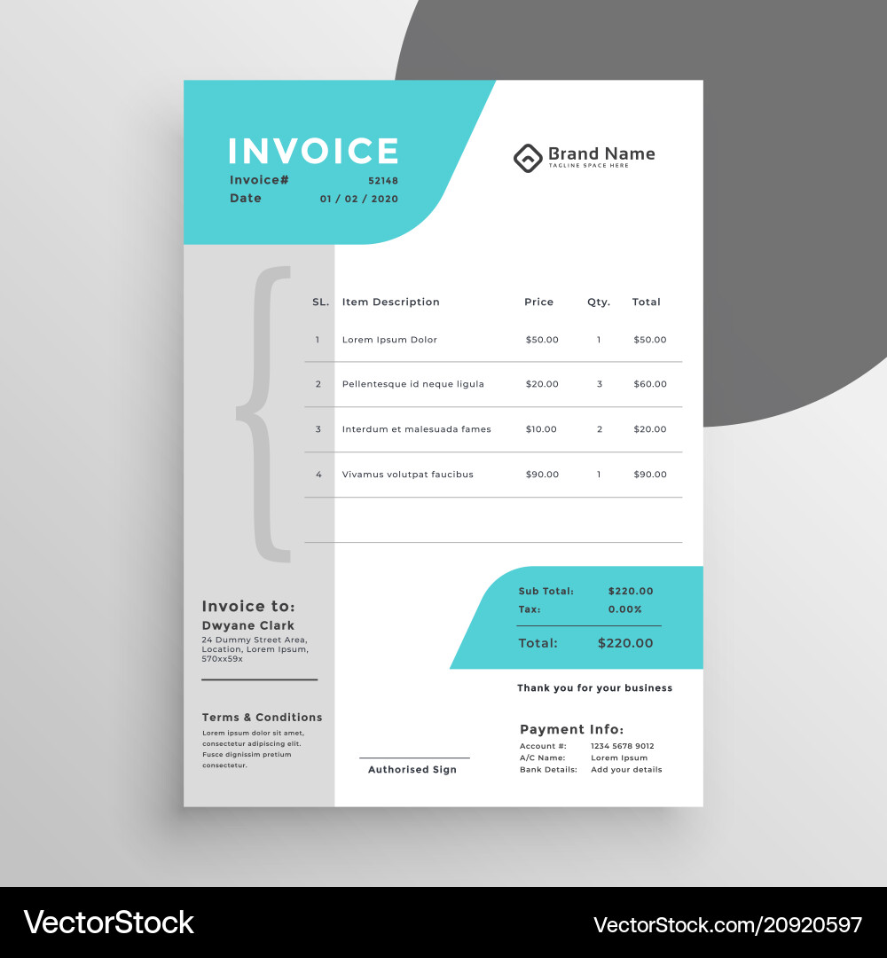 Creative modern invoice template design Royalty Free Vector