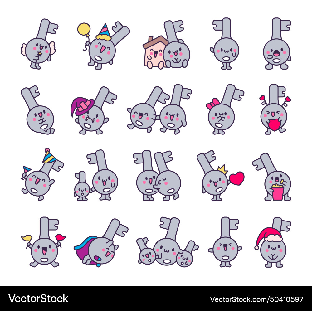 Cute happy key with different emotions funny Vector Image