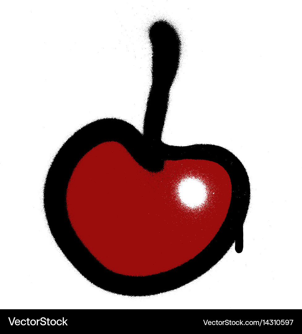 Graffiti sprayed red cherry with leak over white Vector Image