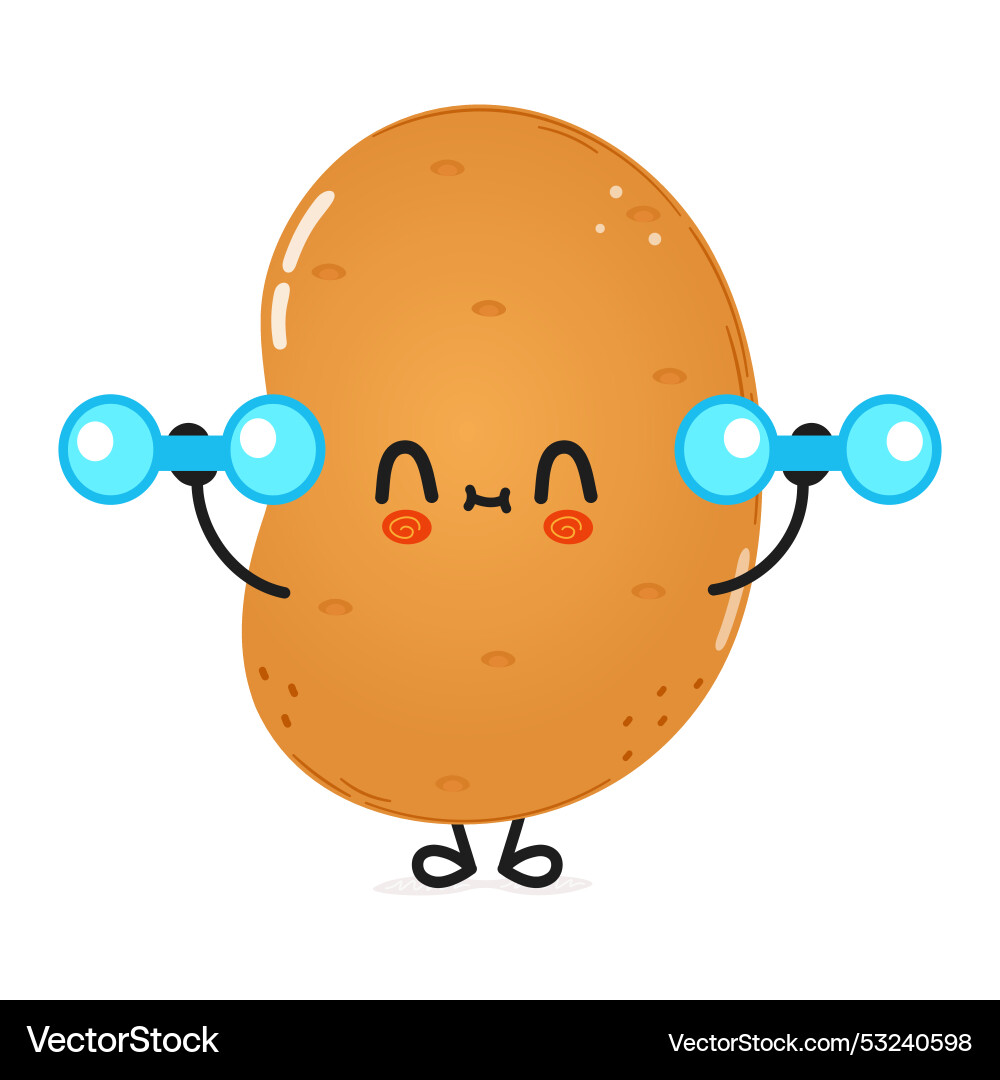 Cute funny potato character with dumbbells Vector Image