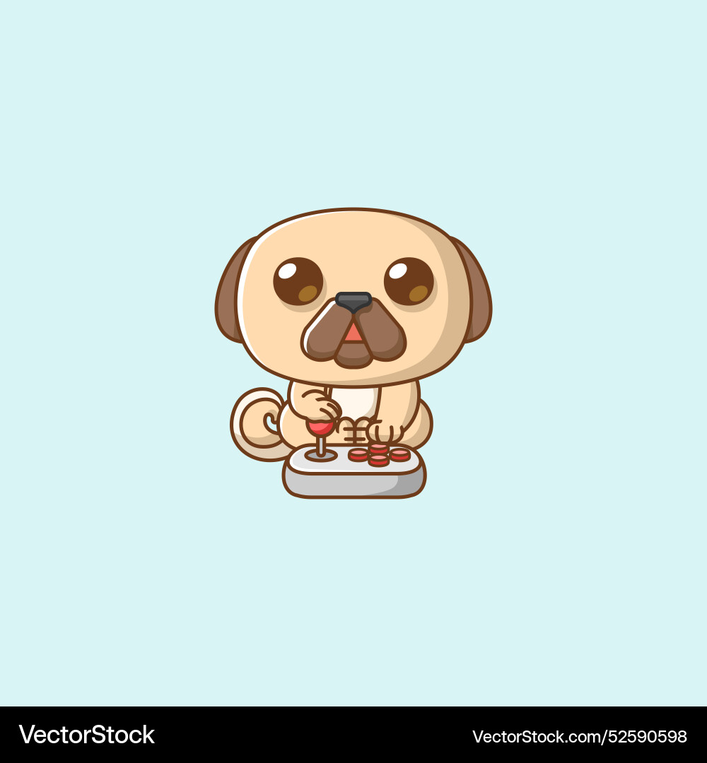 Cute pug dog gamer playing game with joystick Vector Image