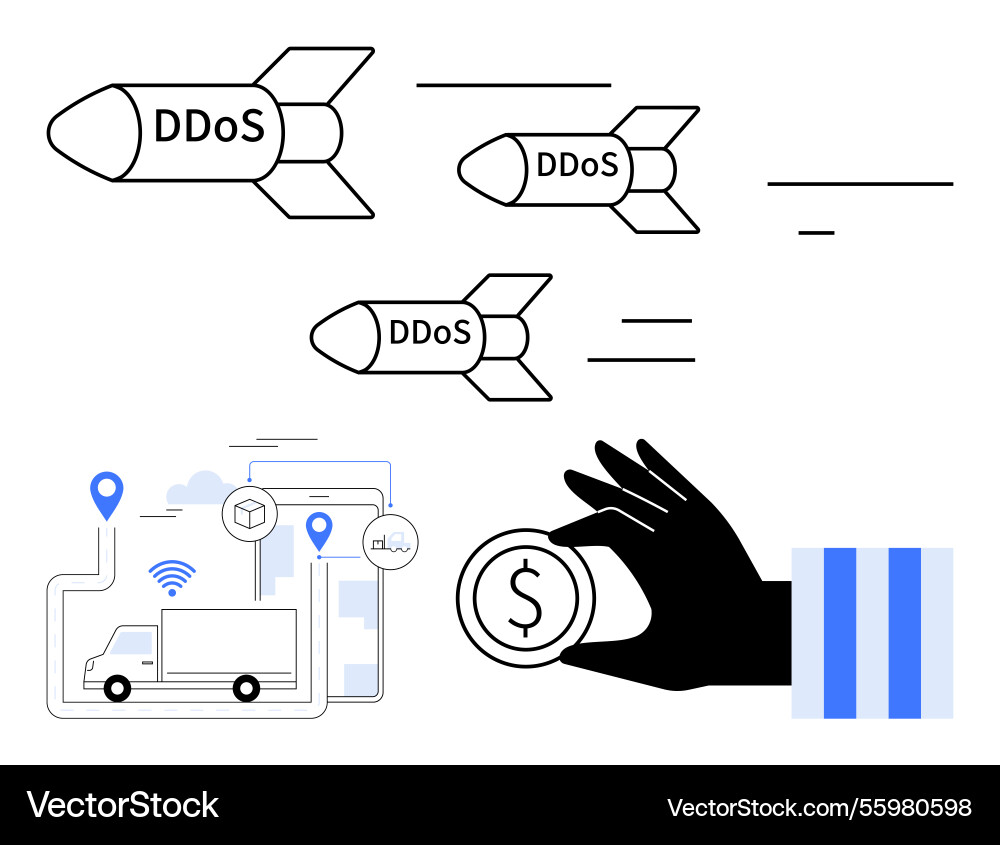 Cybersecurity threat concept with ddos missile Vector Image